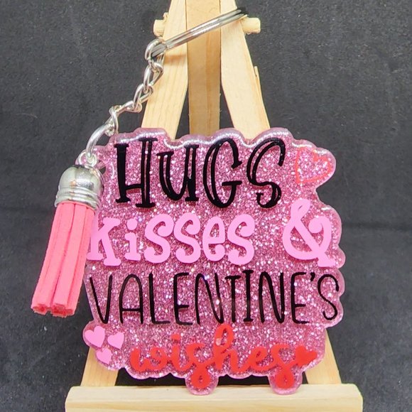 Hand Crafted | Accessories | Hugs Kisses 3 Keychain With Pink Glitter ...